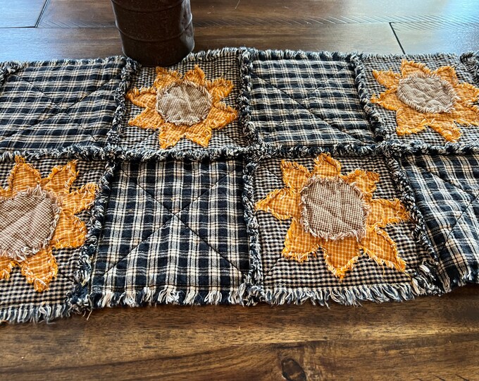 Sunflower Theme Rag Quilted Table Runner-farmhouse Theme Home Decor-rag ...