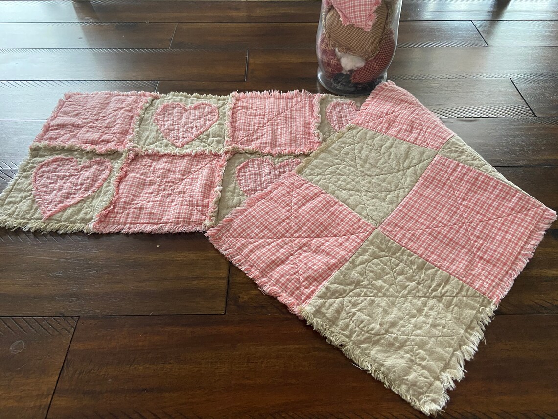 Plaid Primitive Rag Quilt Table Runner Pink Plaid Tan Pastel - Etsy