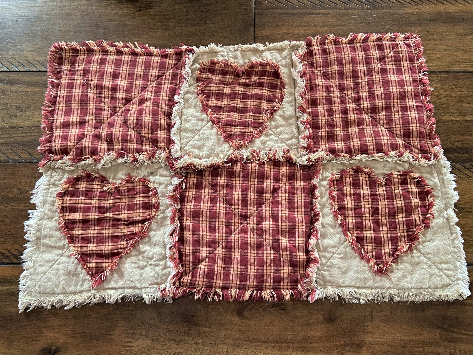 New Primitive Rag Quilt Homespun Red Tan Hearts - Etsy