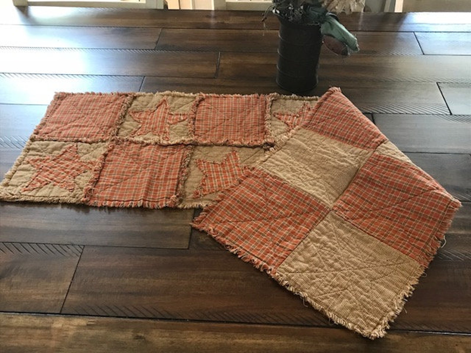 Plaid Homespun Primitive Rag Quilt Table Runner Mat Orange - Etsy