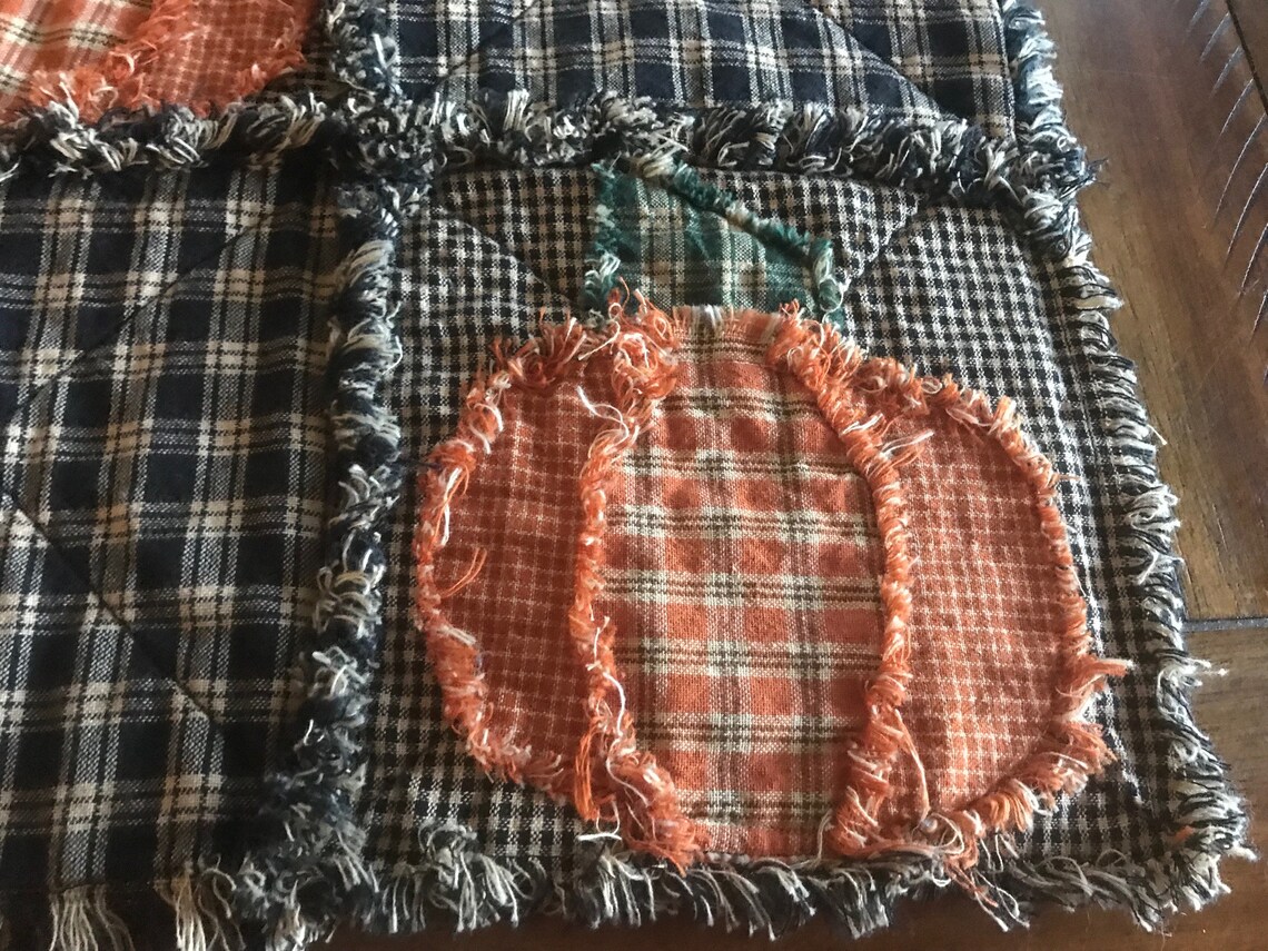 New Primitive Rag Quilt Homespun Black Pumpkin Fall Harvest - Etsy Canada