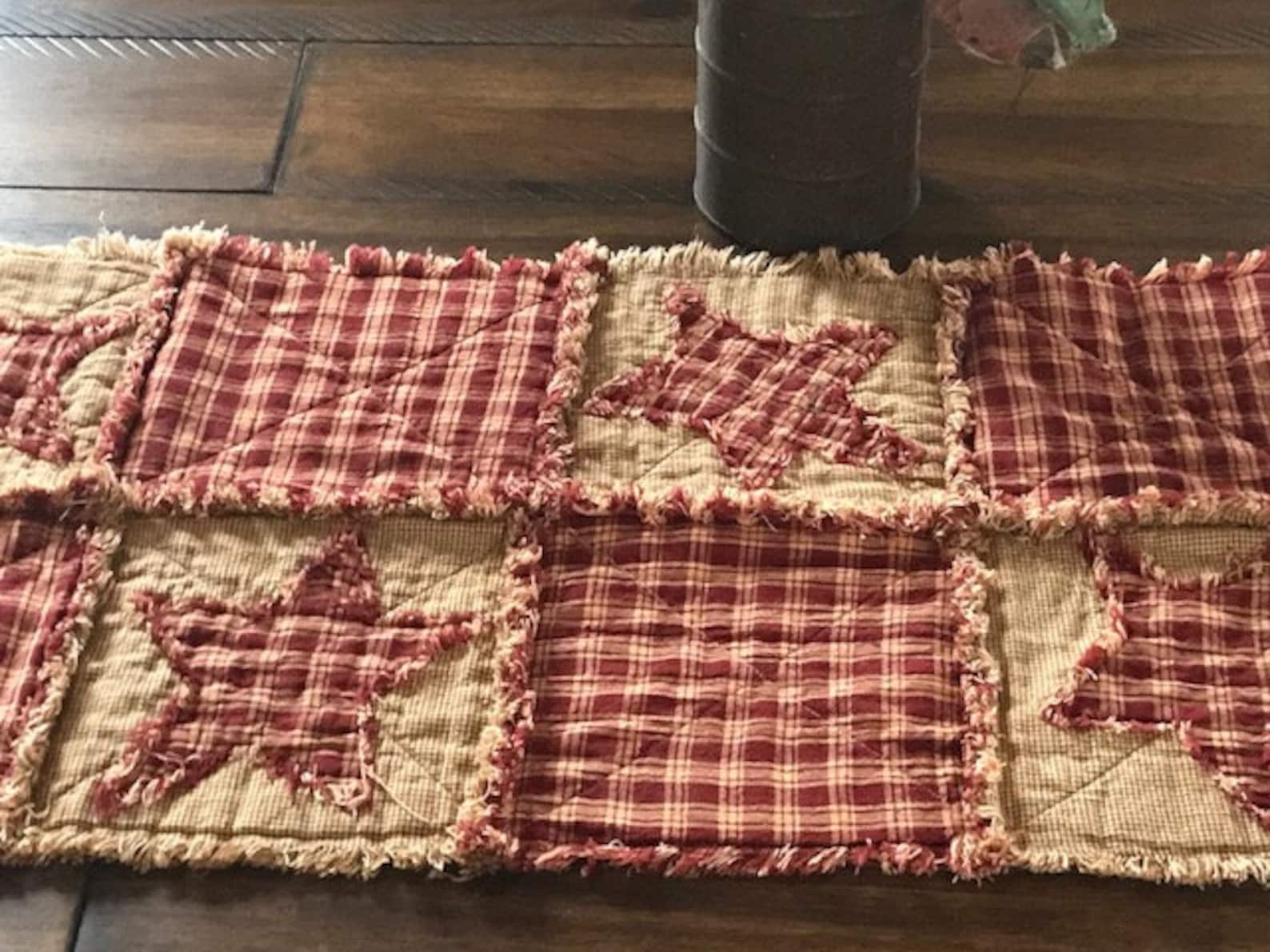 New Handmade Primitive Homespun Red Tan Brown Table Runner - Etsy
