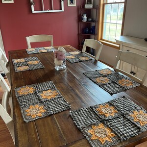 New Primitive Rag Quilt Sunflower Placemat Fall Autumn Harvest Black ...