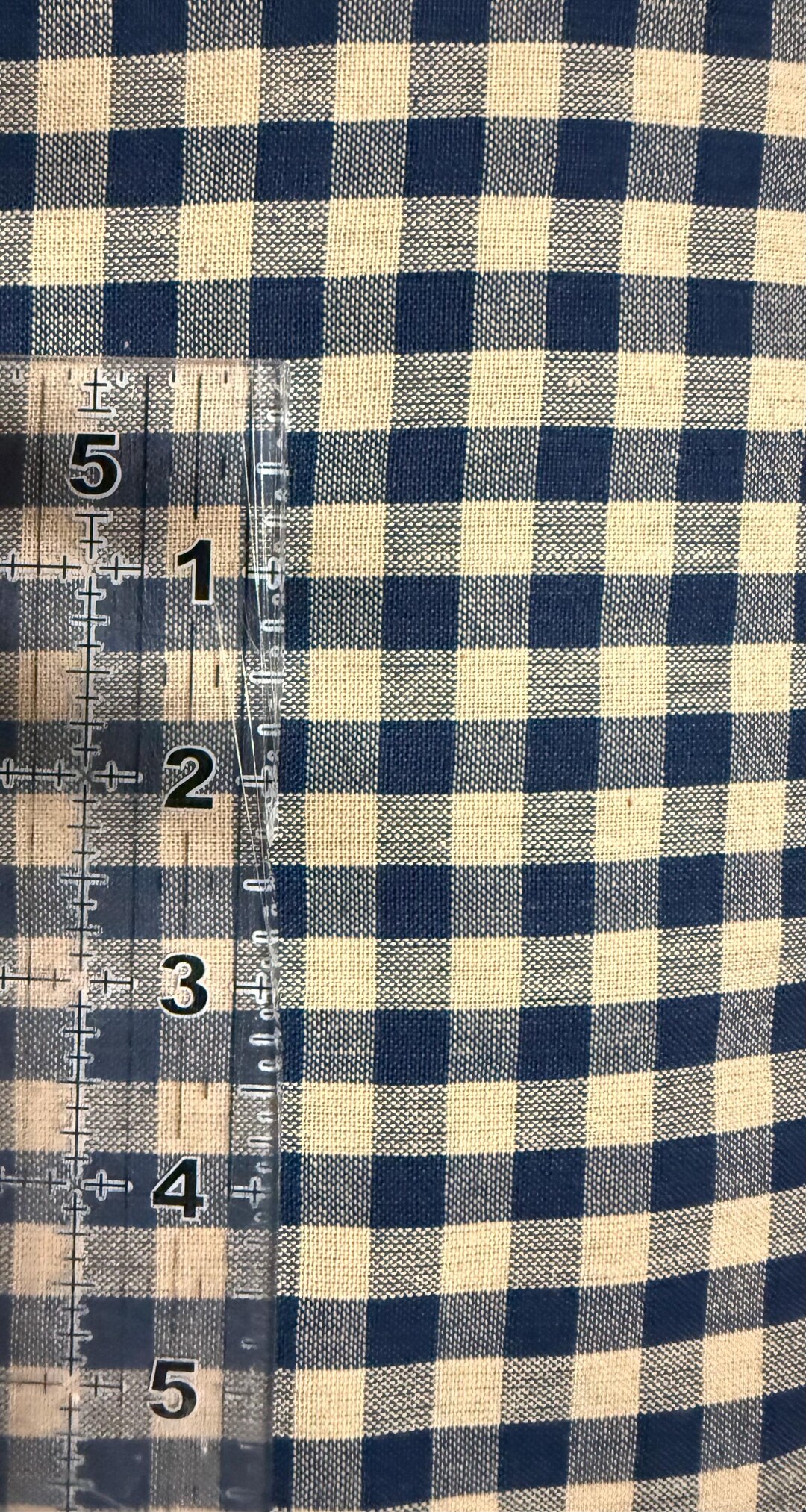Homespun Cotton Fabric Textile Creations Plaid Tan Navy Blue Big Check ...