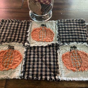 New Primitive Rag Quilt Homespun Black Tan Pumpkin Fall Harvest ...