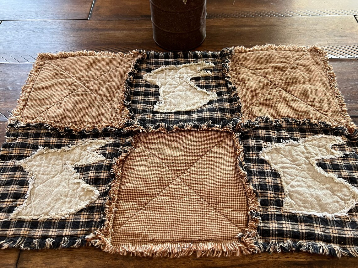 New Primitive Rag Quilt Black Tan Brown Rabbit Easter Bunny | Etsy