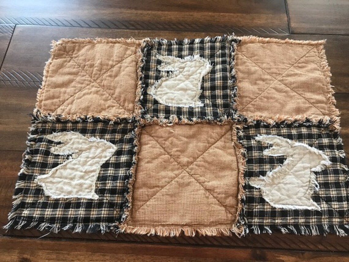 New Primitive Rag Quilt Black Tan Brown Rabbit Easter Bunny - Etsy