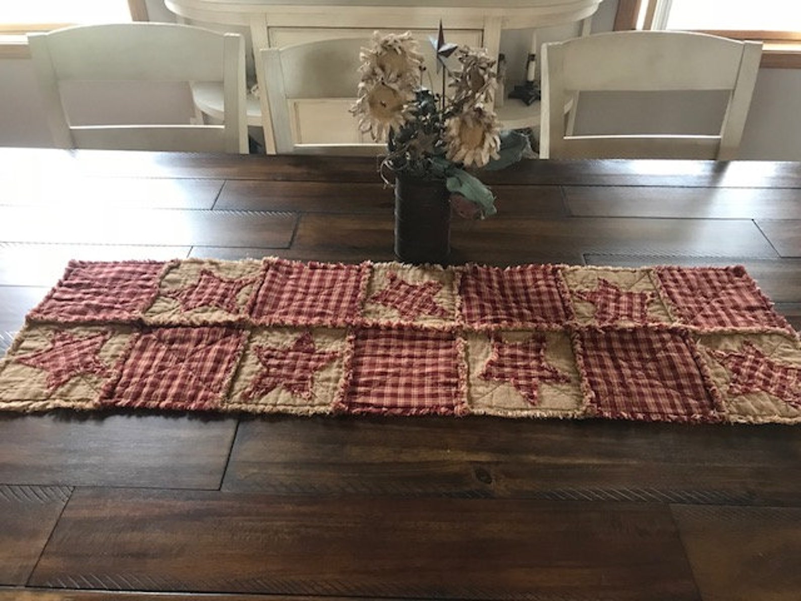 New Handmade Primitive Homespun Red Tan Brown Table Runner - Etsy