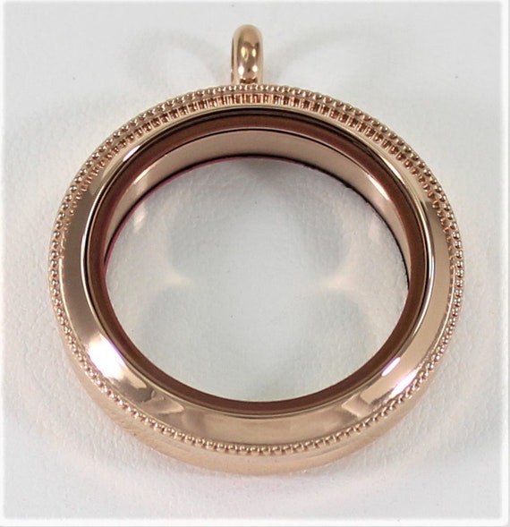 30mm Floating Locket Glass Locket Memory Locket Vintage Pendant Stainless Steel Rose Gold