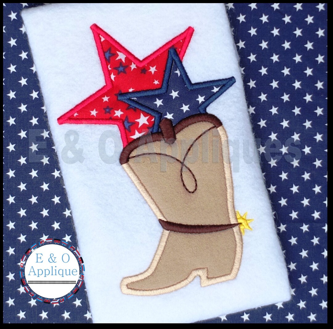 Cowboy Boot Stars With Applique Design - 4th of July Applique for Boys ...