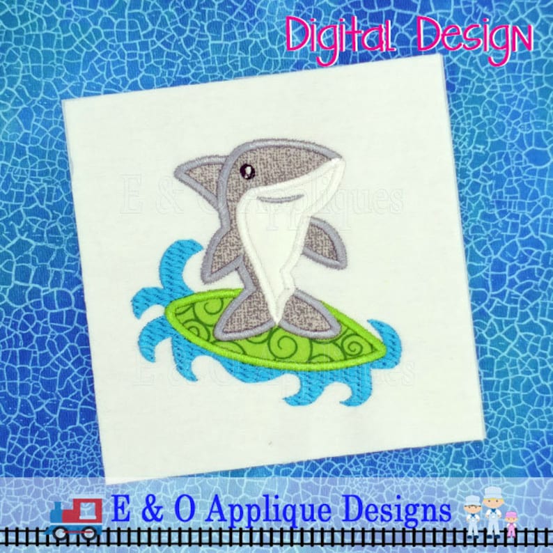 Shark Applique Design - Surfer Applique Design - Shark Embroidery ...