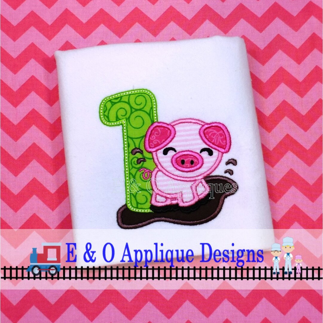 1st Birthday Pig Digital Design - Machine Embroidery Design - Applique ...