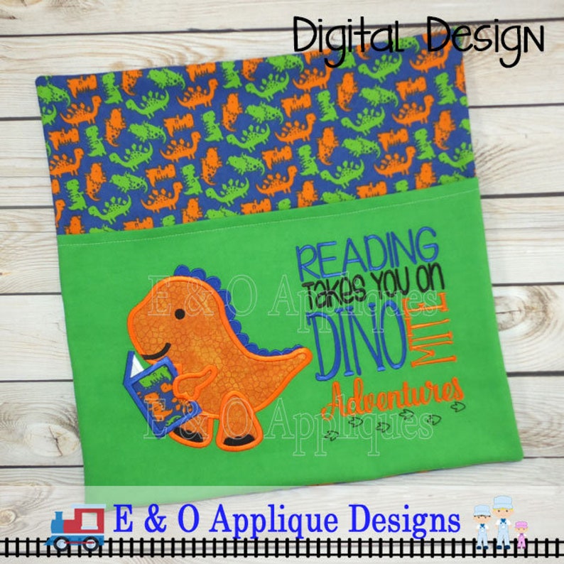 Dinosaur Book Embroidery Design Set - Reading Pillow Embroidery Design ...