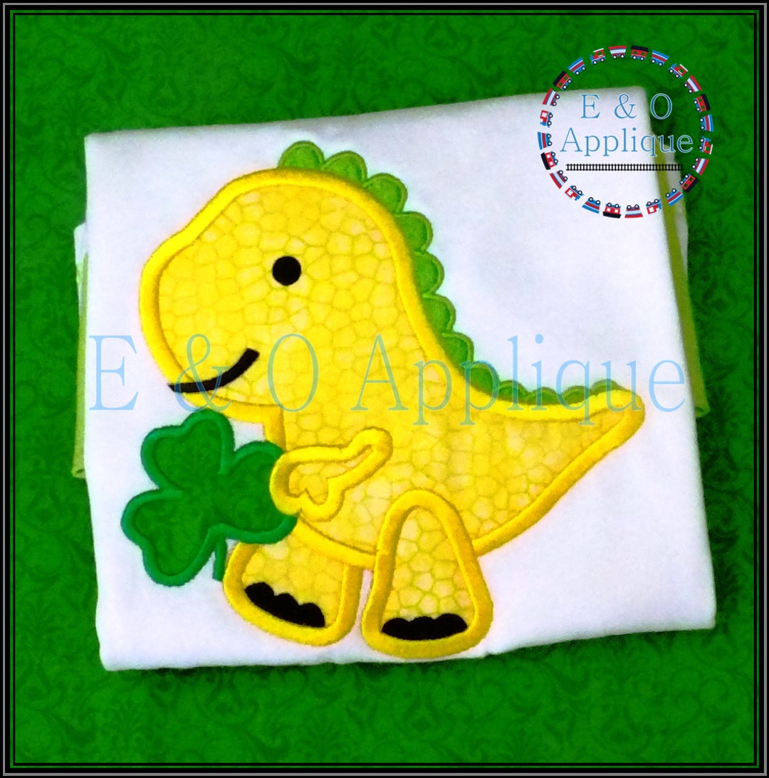 Dino St Pats Applique Design - Dino Clover Applique Design - Dino ...