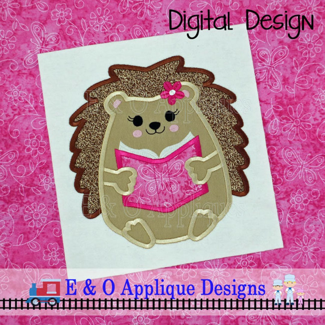 Hedgehog Book Applique Design - Hedgehog Embroidery - Reading Pillow ...