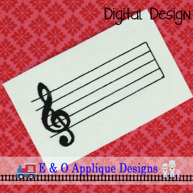 Treble Clef Staff Embroidery Design Music Embroidery Design | Etsy