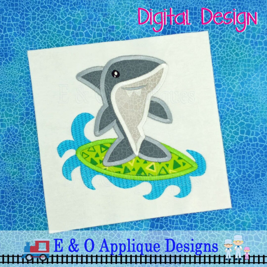 Shark Applique Design - Surfer Applique Design - Shark Embroidery ...