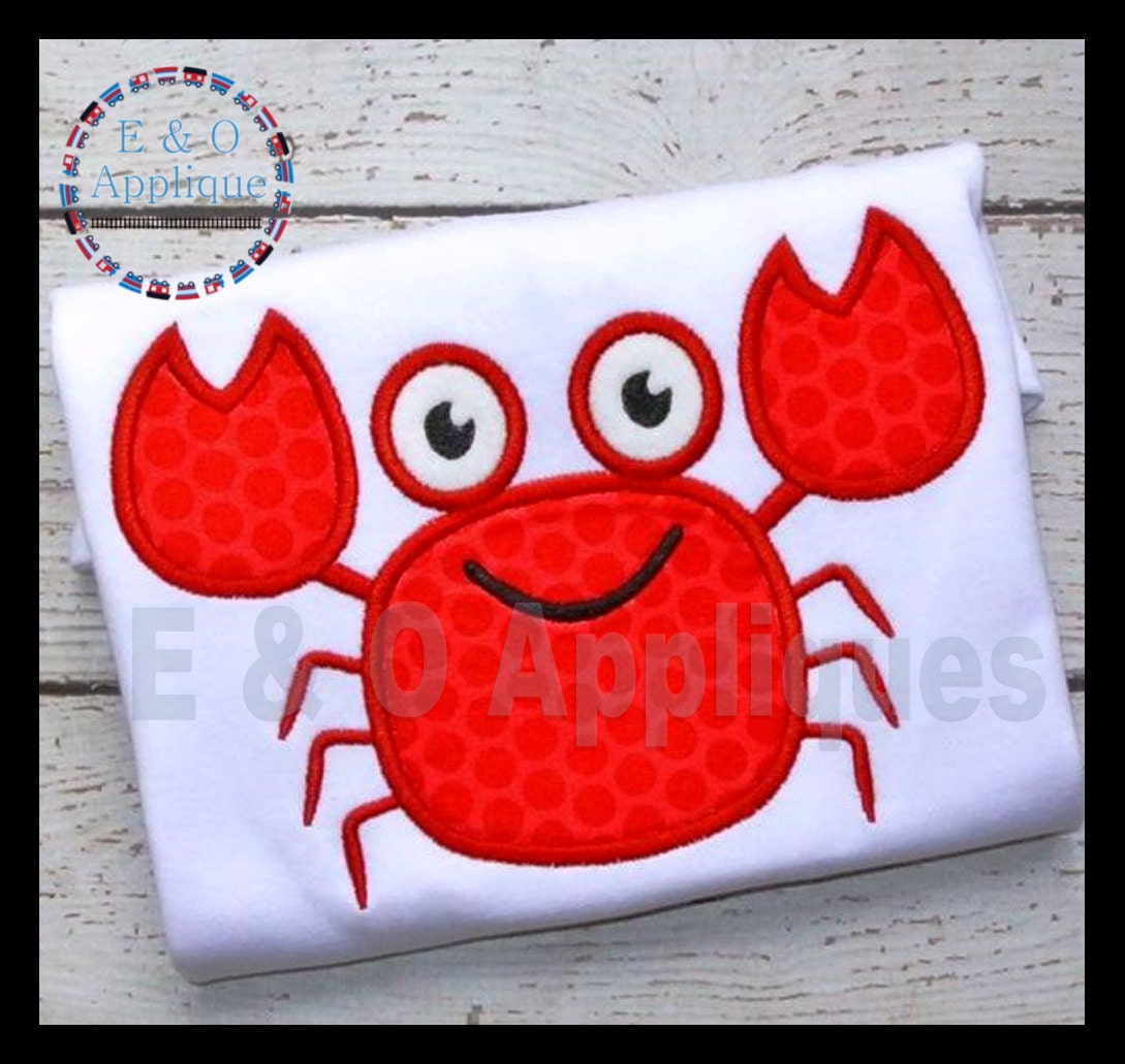 Crab Applique Design - Crab Embroidery Design - Summer Applique Design ...