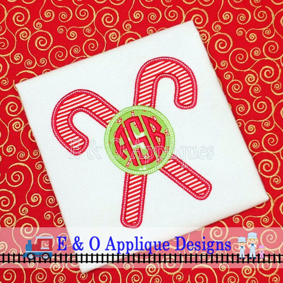 Candy Cane Monogram Applique Design - Candy Cane Embroidery Design ...