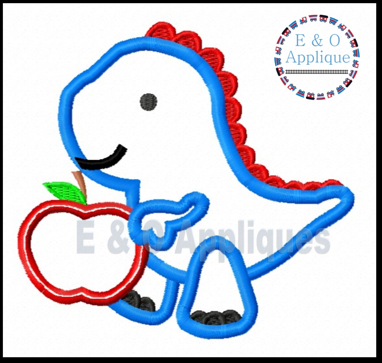 Dino Apple Applique Design Back to School Applique Fall - Etsy