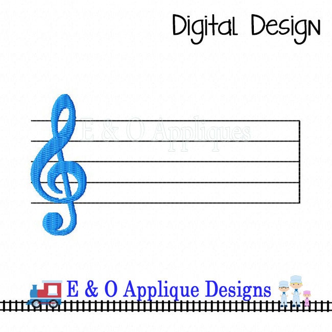 Treble Clef Staff Embroidery Design Music Embroidery Design | Etsy