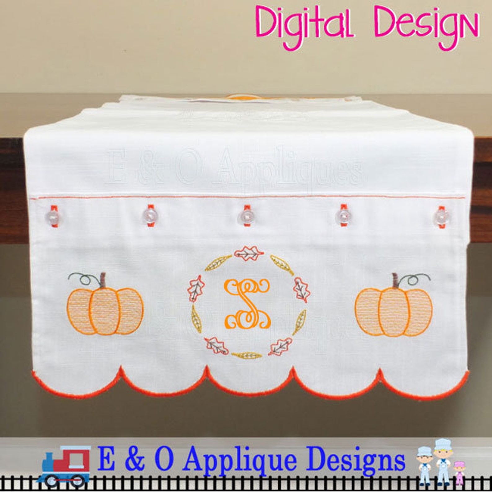 In the Hoop Table Runner Embroidery Design Fall Pumpkin - Etsy