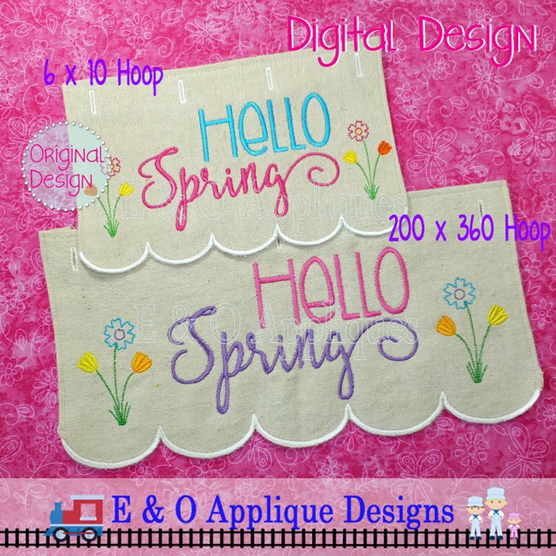 In the Hoop Table Runner Embroidery Design Hello Spring | Etsy