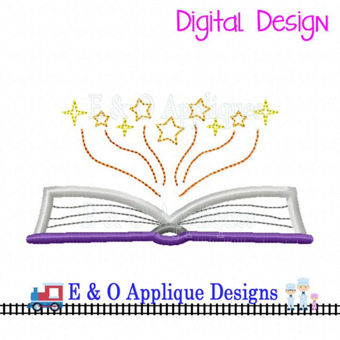 Magic Book Applique Design - Magic Embroidery Design - Book Embroidery ...