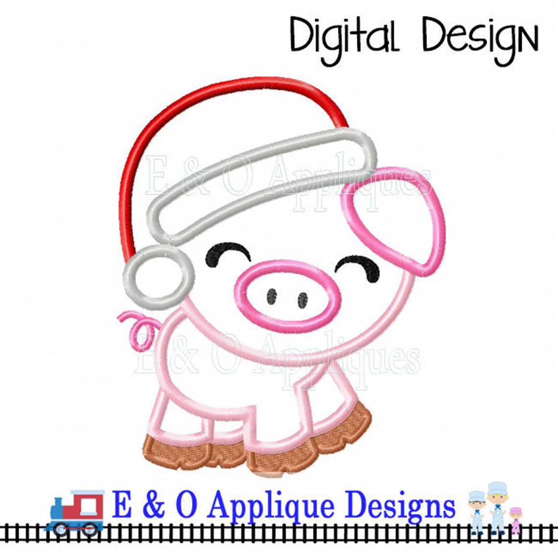 Santa Pig Applique Design Christmas Embroidery Design - Etsy