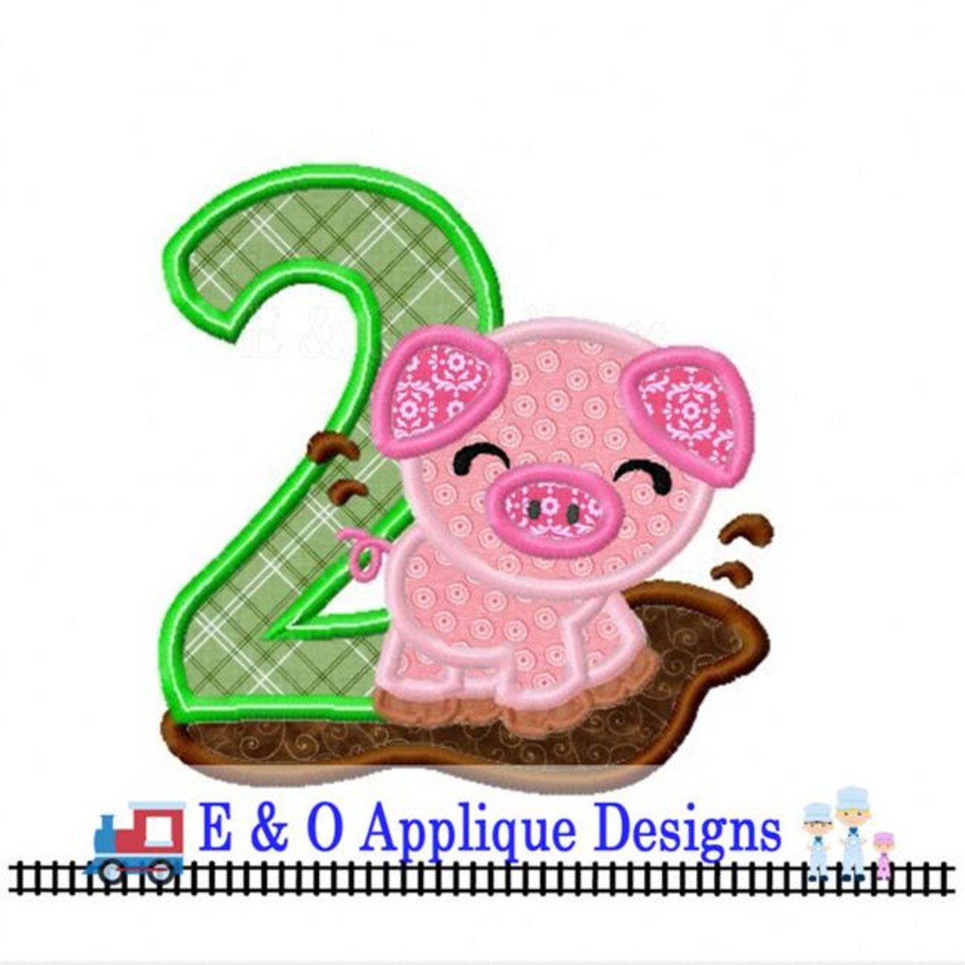 2nd Birthday Pig Digital Design - Machine Embroidery Design - Applique ...