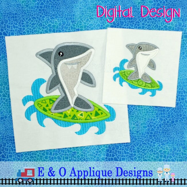 Shark Applique Design - Surfer Applique Design - Shark Embroidery ...