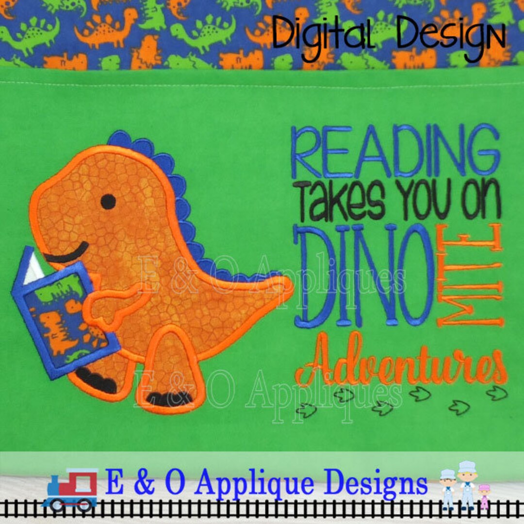 Dinosaur Book Embroidery Design Set - Reading Pillow Embroidery Design ...