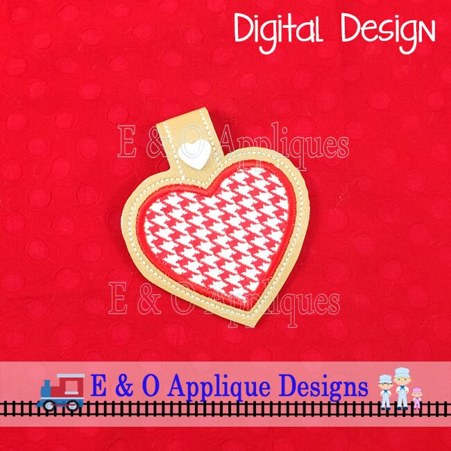Heart Applique Snap Tab Embroidery Design, Heart Snap Tab, Heart ...
