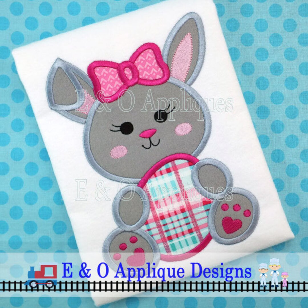 Girl Bunny Egg Applique Design - Bunny Applique Design - Easter ...