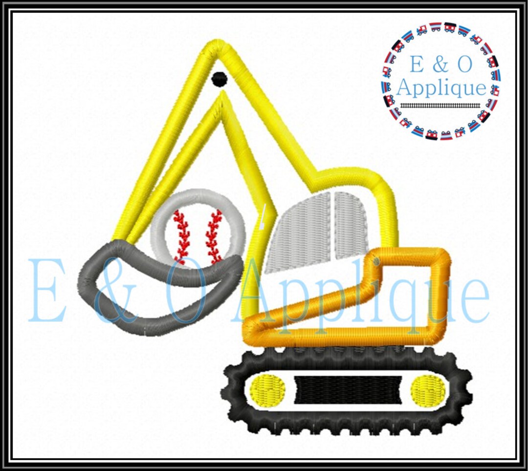 Digger Baseball Applique Design - Construction Embroidery Design ...