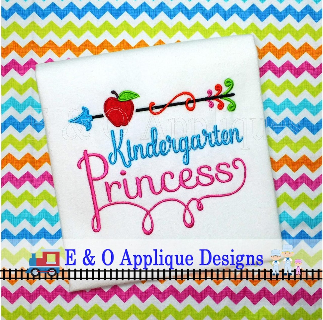 Kindergarten Princess Embroidery Design With Apple - Back to School ...