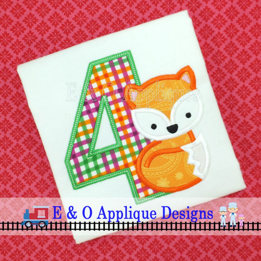 Fox Birthday Applique Design - Fox Birthday Embroidery Design - Fox ...