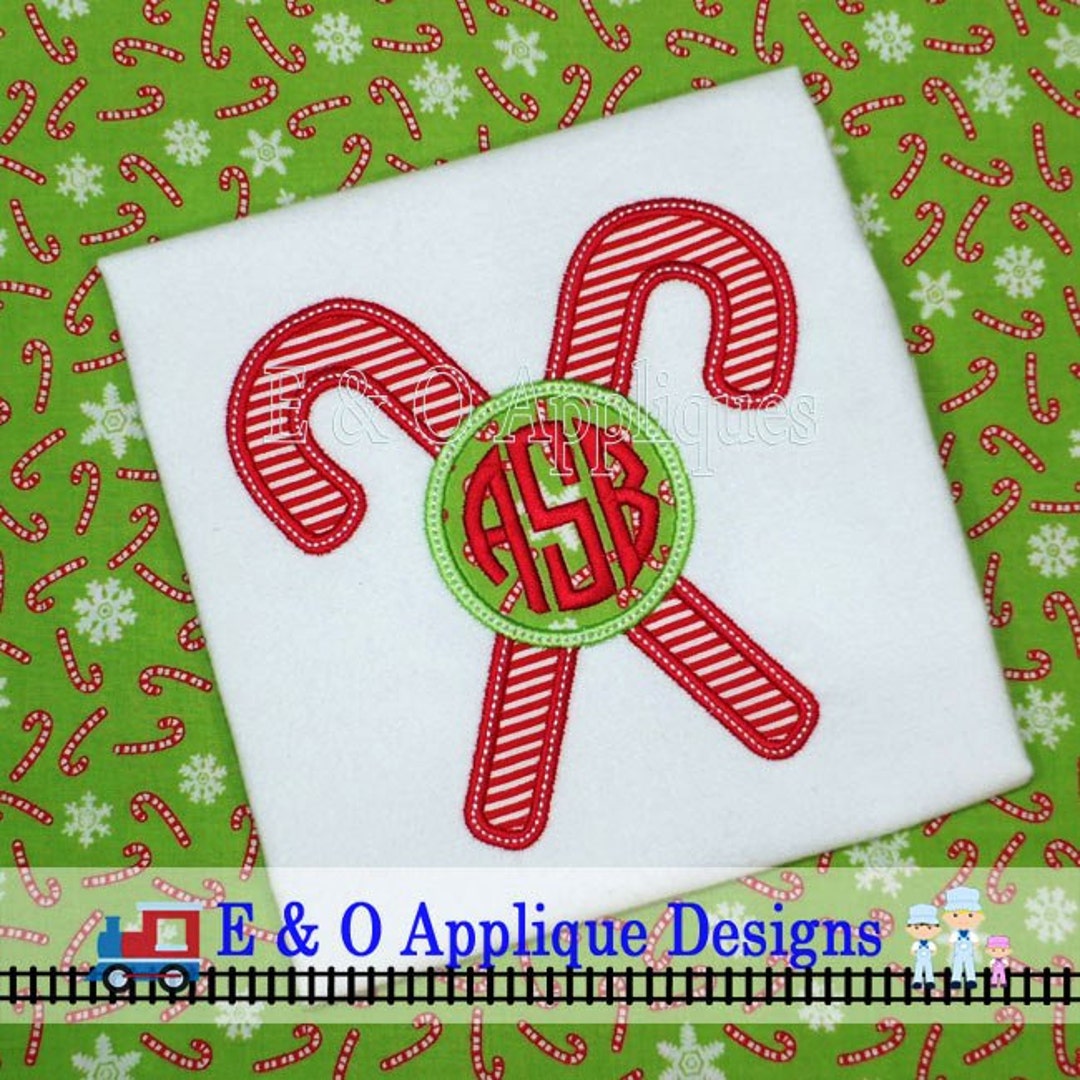 Candy Cane Monogram Applique Design, Circle Monogram Applique, Candy ...