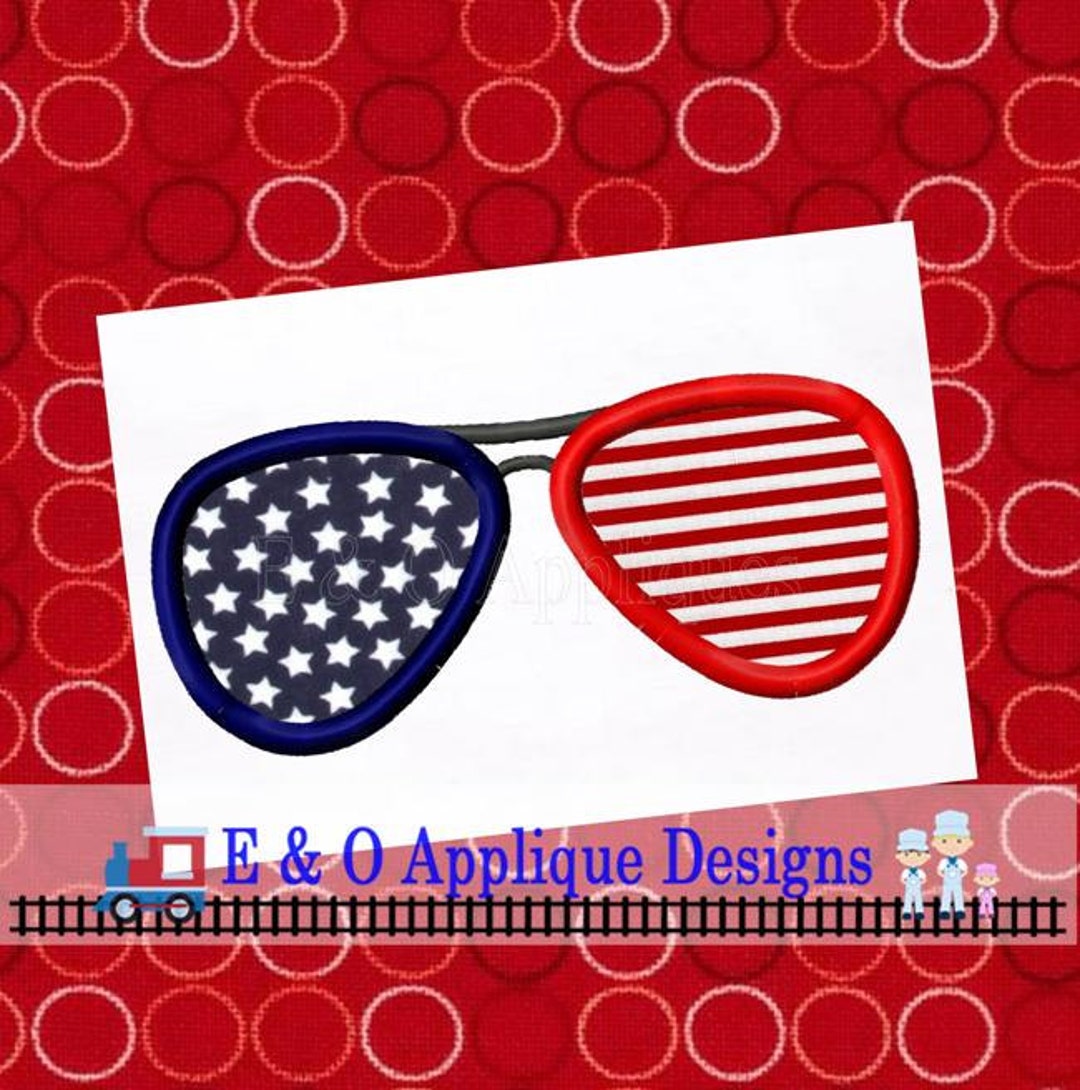 Patriotic Aviator Sunglasses Machine Embroidery Design - 4th of July ...
