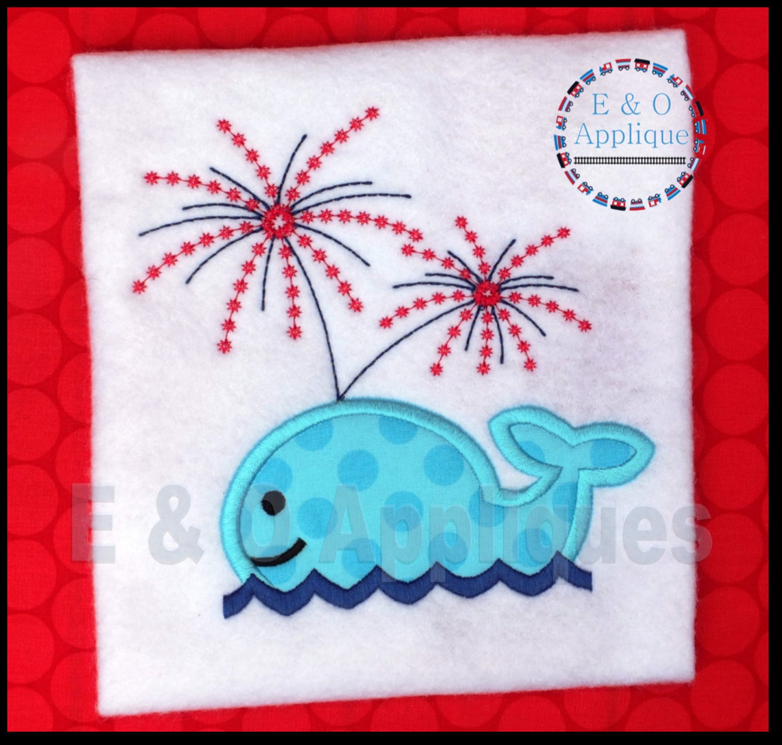Whale Fireworks Applique Design - Embroidery Applique - 4th of July ...
