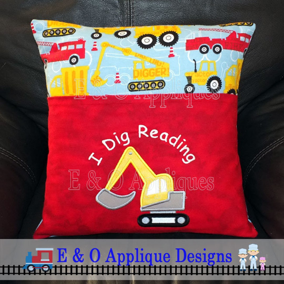 I Dig Reading Embroidery Design - Book Pillow Embroidery Design ...