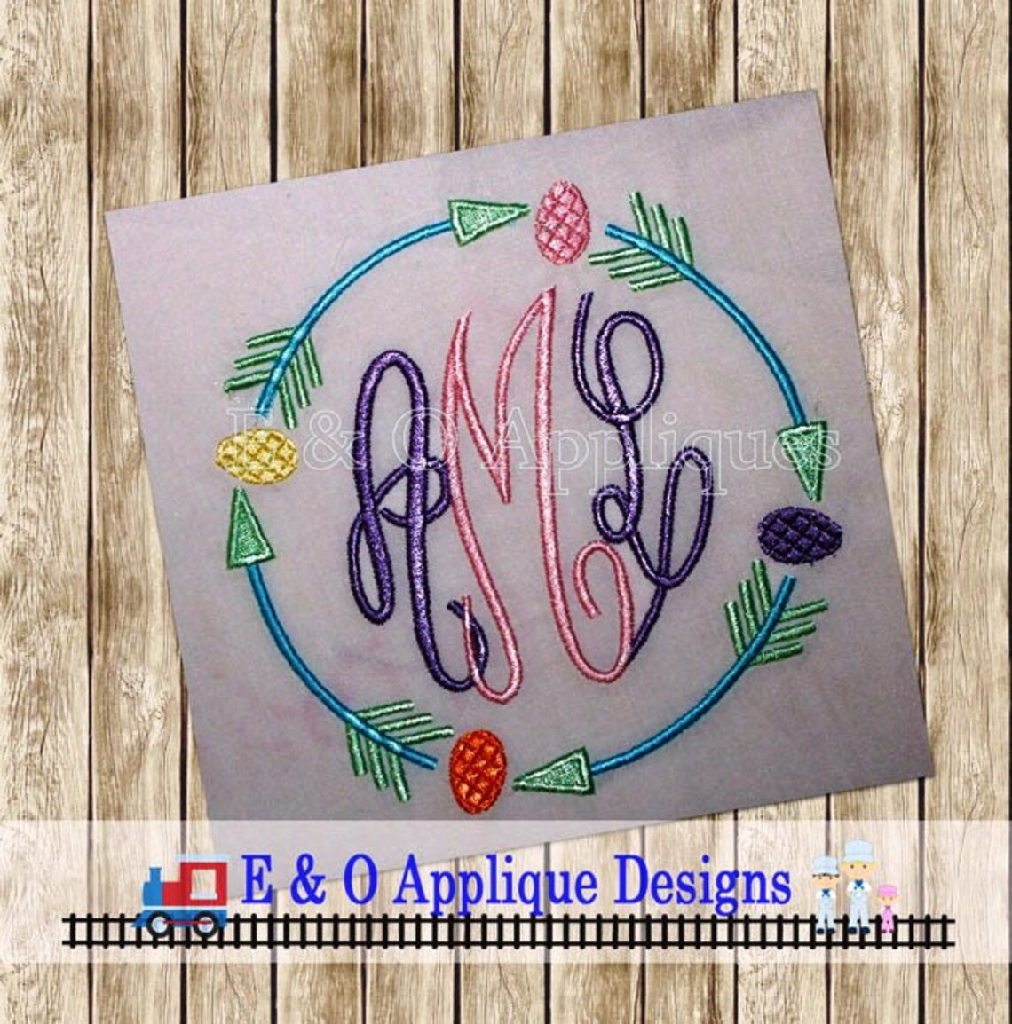 Arrow Easter Eggs Monogram Frame Digital Embroidery Design | Etsy