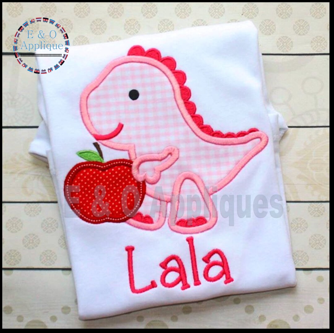 Dino Apple Applique Design Back to School Applique Fall Applique Dino ...