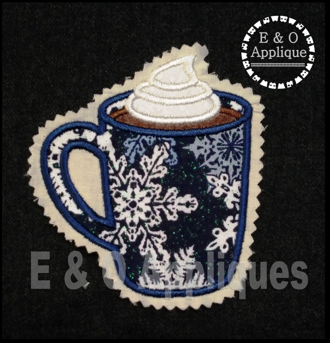 Hot Chocolate Applique Design - Hot Cocoa Mug Embroidery Design ...