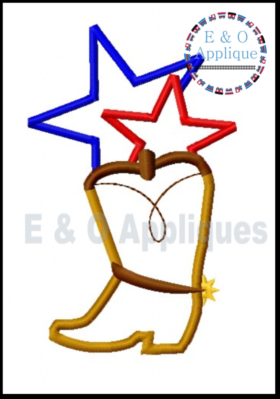 Cowboy Boot Stars with Applique Design 4th of July Applique | Etsy