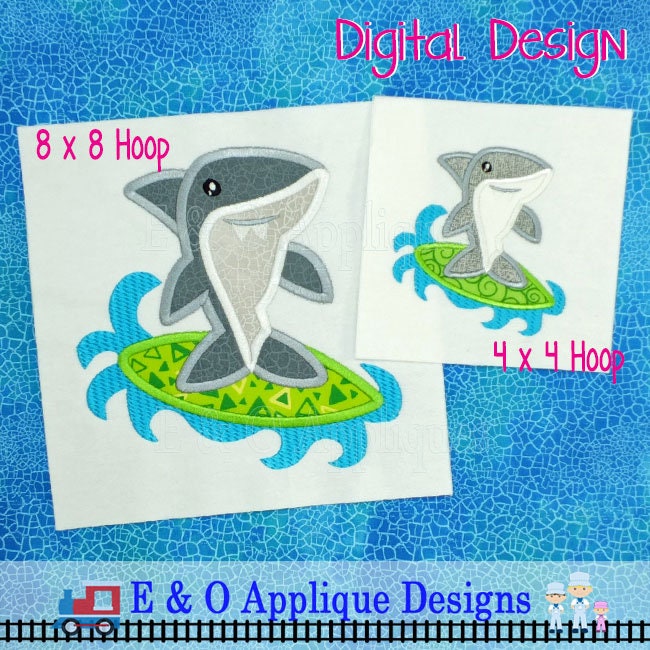 Shark Applique Design - Surfer Applique Design - Shark Embroidery ...