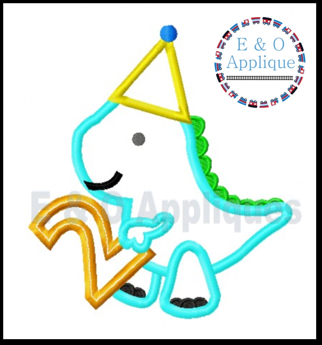 Dino Birthday Applique Design 2 Dinosaur Applique Design | Etsy