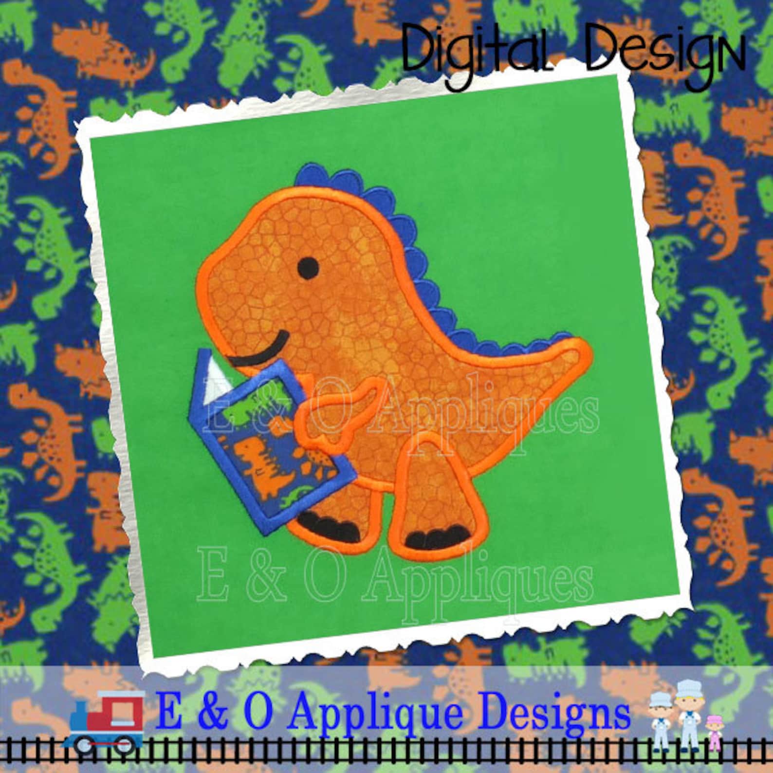 Dinosaur Book Applique Design Dinosaur Embroidery Design - Etsy
