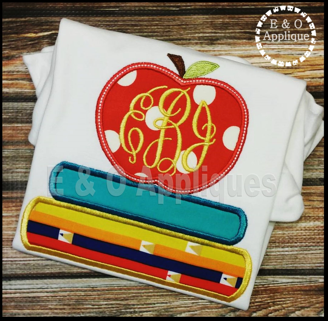 Books and Apple Applique - Back to School Applique - Apple Applique ...
