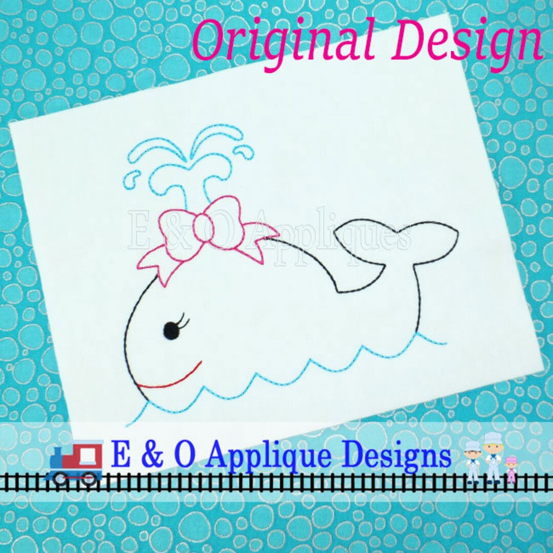 Whale Embroidery Design - Girl Whale - Redwork Embroidery Design ...